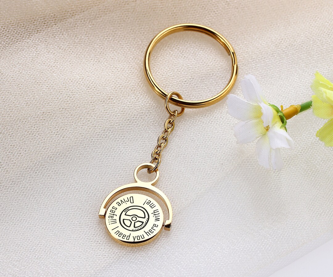 Personalized Safe Driving Dad Keychain, Stainless Steel Round Rotating ...