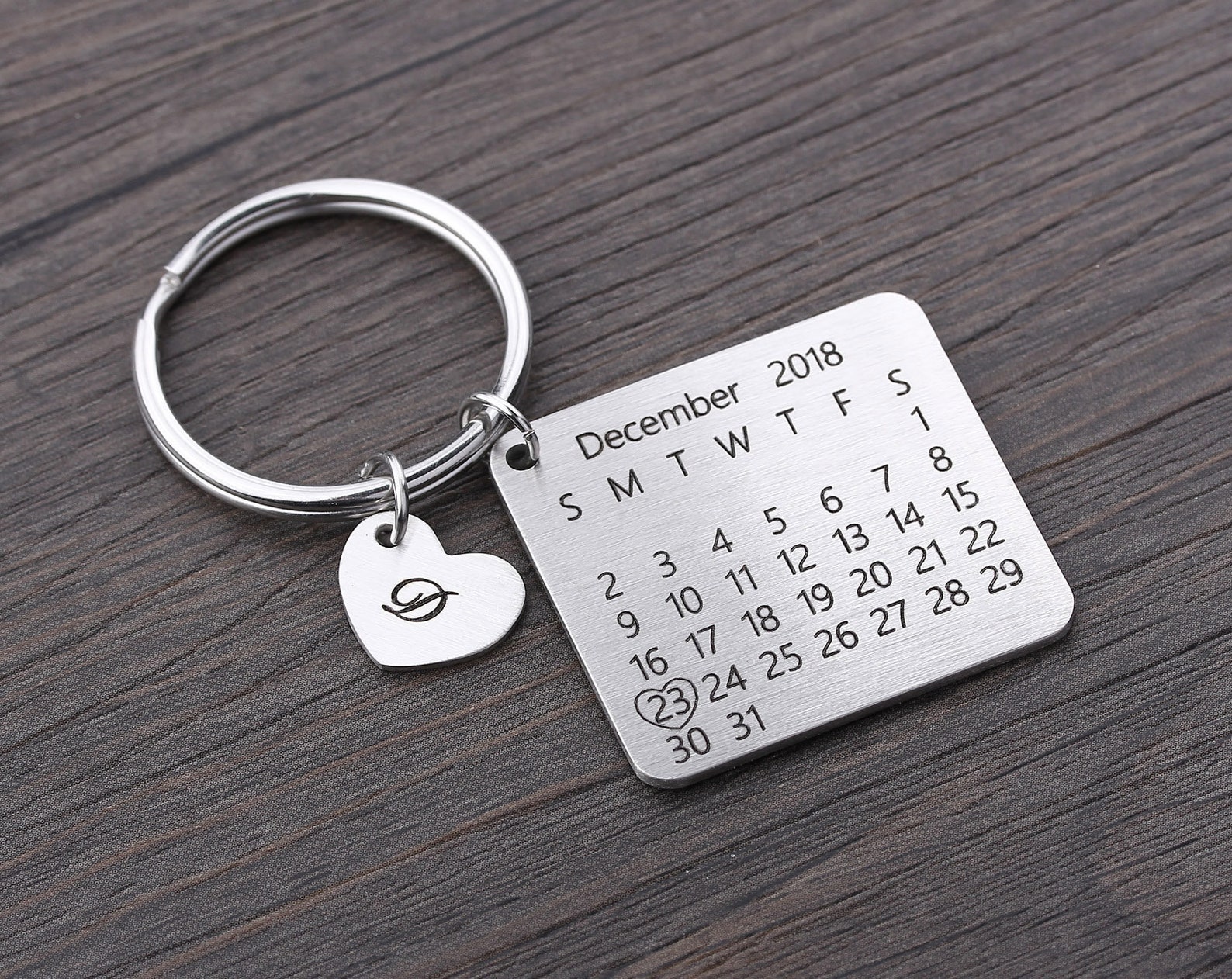 Personalized Calendar Keychain - Hand Stamped Calendar - Date ...
