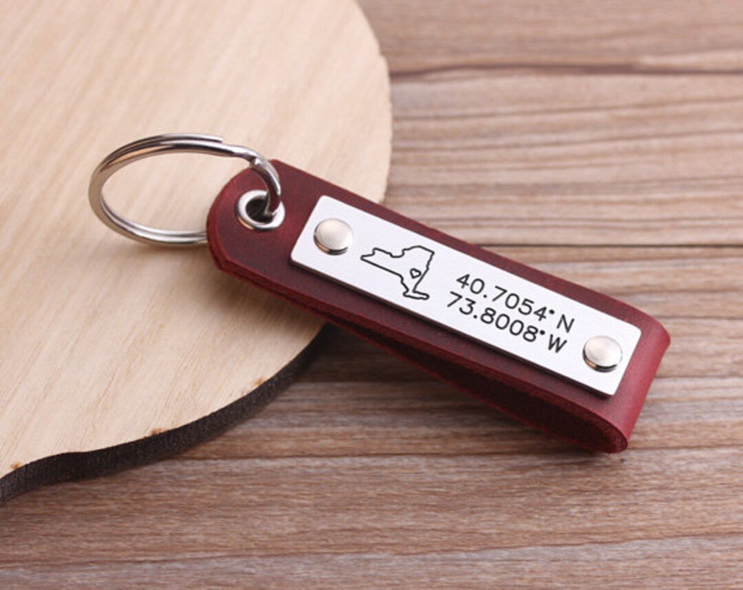 Hand Stamped GPS Latitude Longitude Keychain, State Map Key Chains ...
