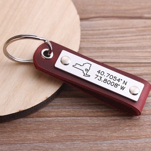 Hand Stamped GPS Latitude Longitude Keychain, State Map Key Chains ...