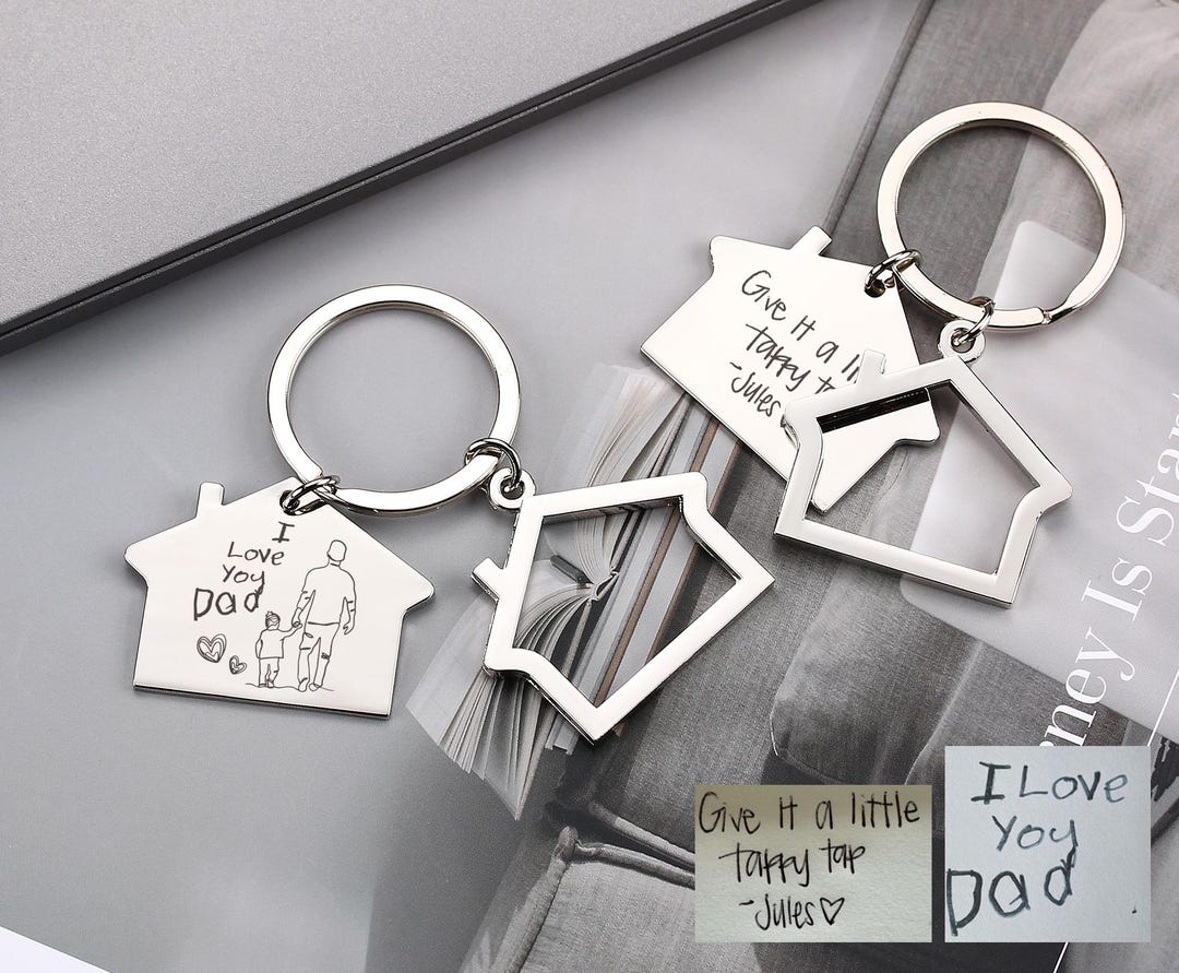 Peresonalized House Shaped Keychain, Custom Acutal Handwriting Drawing ...
