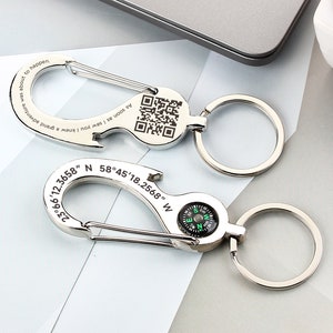 Compass Handwriting Custom Keyring, Carabiner Mini Survival Keychain ...
