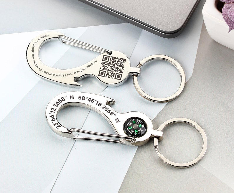 Compass Handwriting Custom Keyring, Carabiner Mini Survival Keychain ...