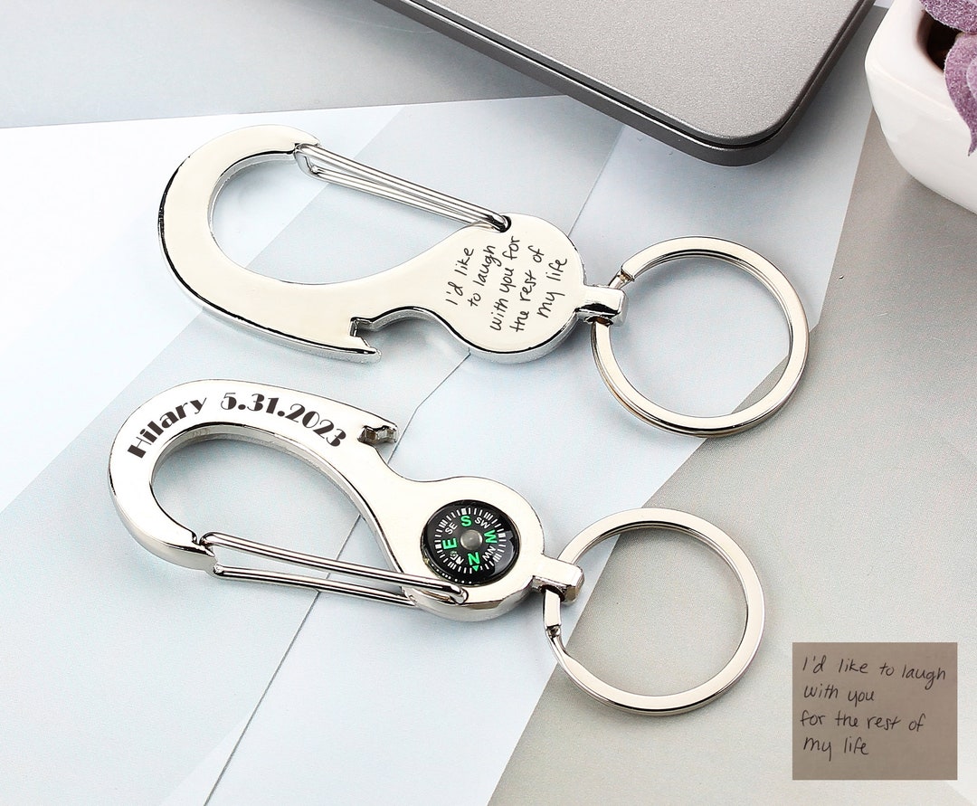 Compass Handwriting Custom Keyring, Carabiner Mini Survival Keychain ...