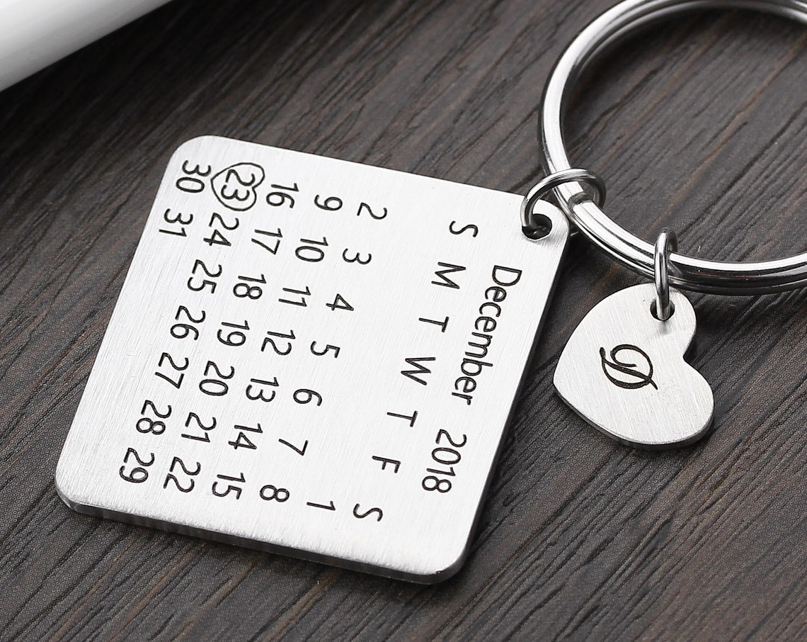 Personalized Calendar Keychain - Hand Stamped Calendar - Date ...