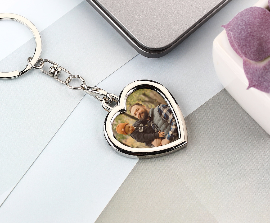 Personalized Heart Shaped Fingerprint Photo Keychain, Stainless Steel ...