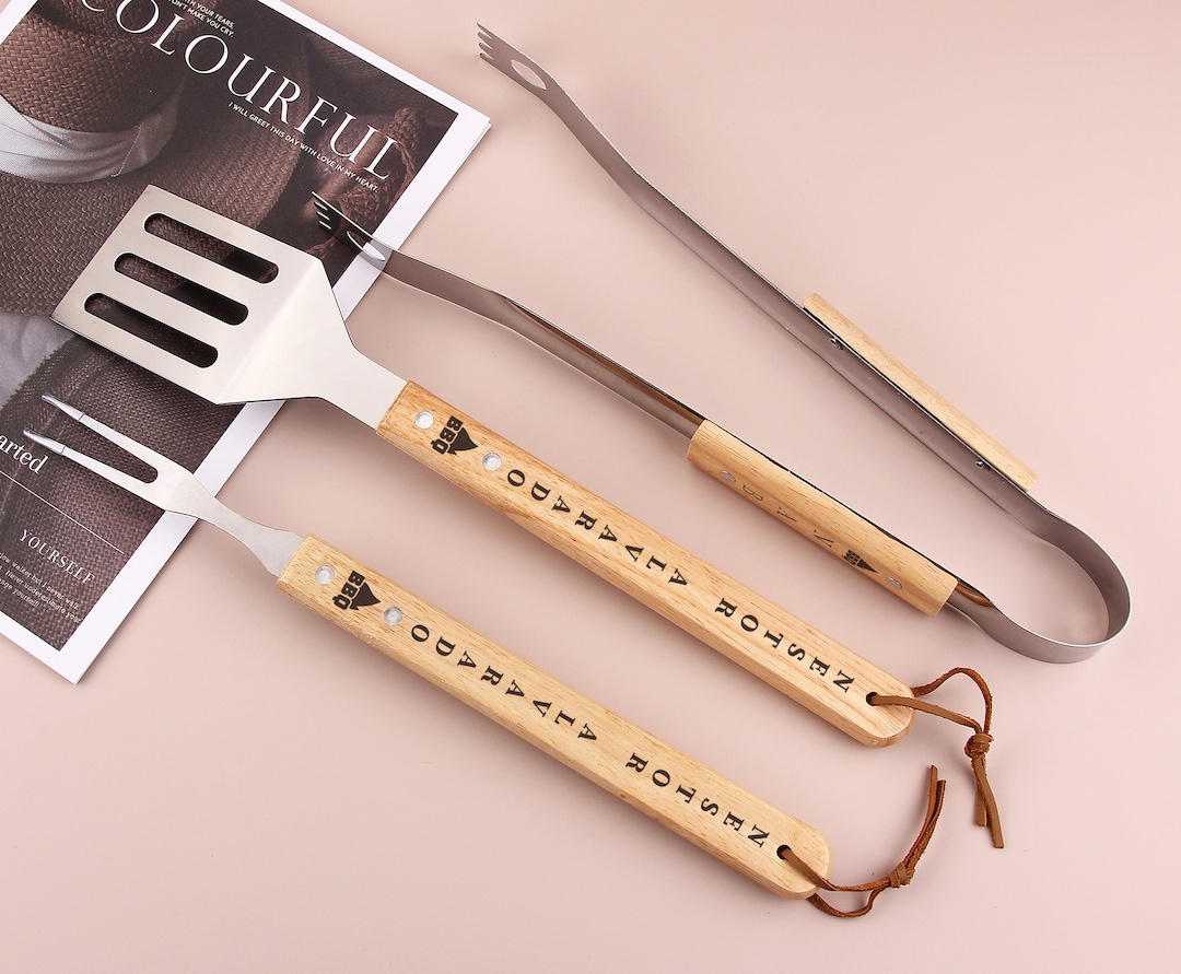 Personalized Customized BBQ Tool Set, Wooden BBQ Spatula, Engraved Logo ...
