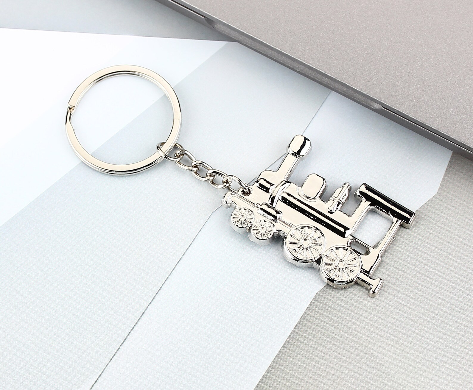 Small Train Metal Silver Keychain, Personalized Text Engraved Keychain ...