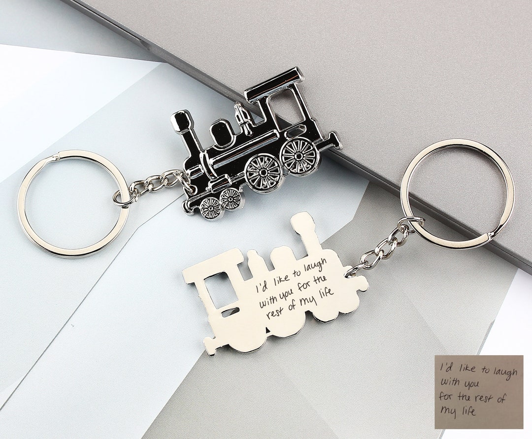 Personalized Handwriting Small Train Keychain, Name Customized Keychain ...