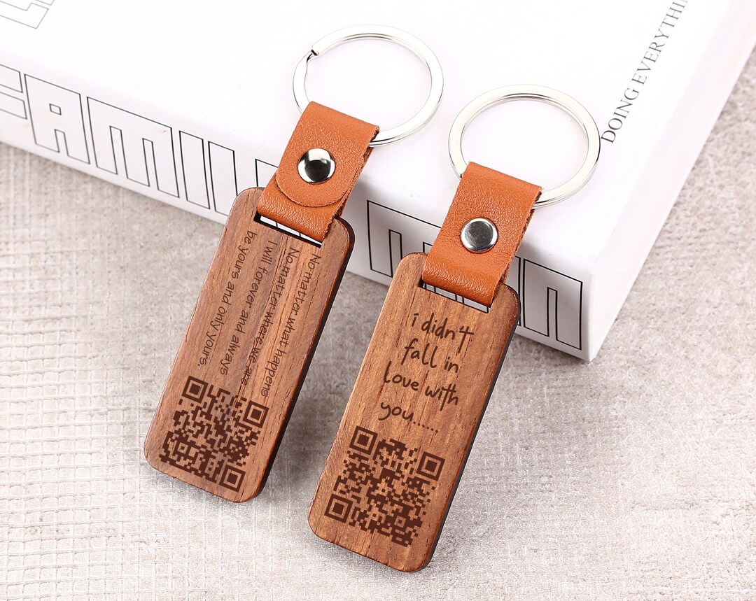 Personalised Wooden Keychain, Custom Engraved Wooden Keyring, Voice QR ...