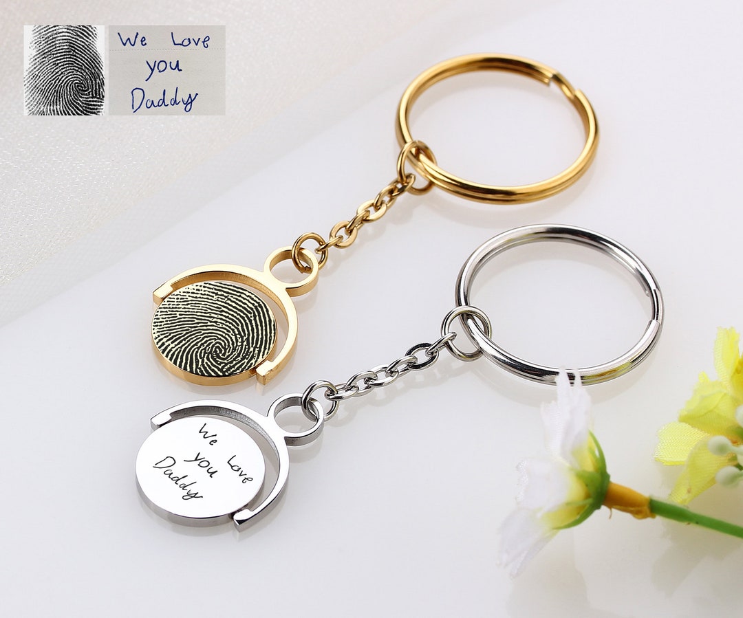 Personalized Stainless Steel Rotating Disc Keychain, Actual Fingerprint ...