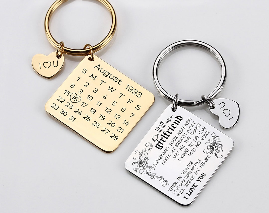 Custom Text Keychain, Engraved Special Date Keyring, Stainless Steel ...