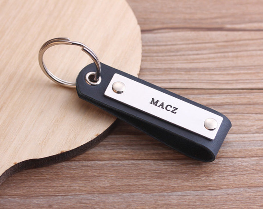 Personalized Leather Mens Keychain Handcrafted Keychain Fathers Days ...
