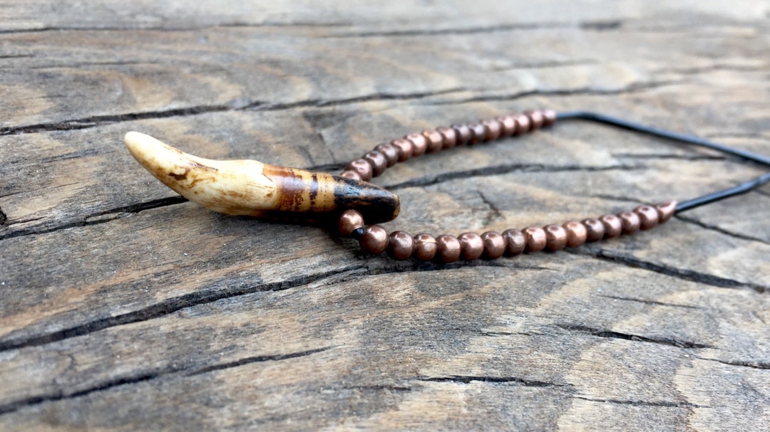 Wolf Tooth Necklace With Copper Beads, Mens Wolf Tooth Necklace, Wolf ...