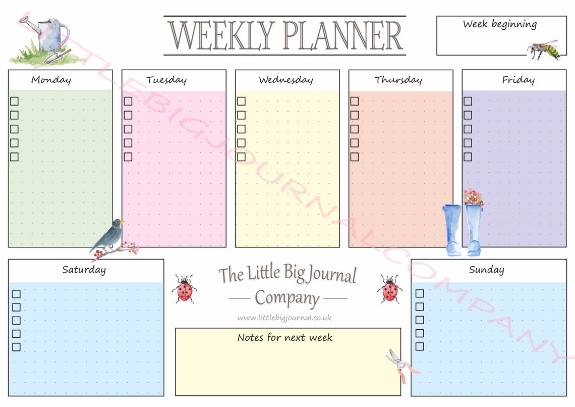Weekly Planner Garden Themed. Digital Download Ready to Print - Etsy