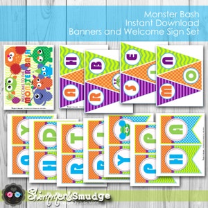 Monster Bash Party Set Instant Download Happy Birthday Banner - Etsy