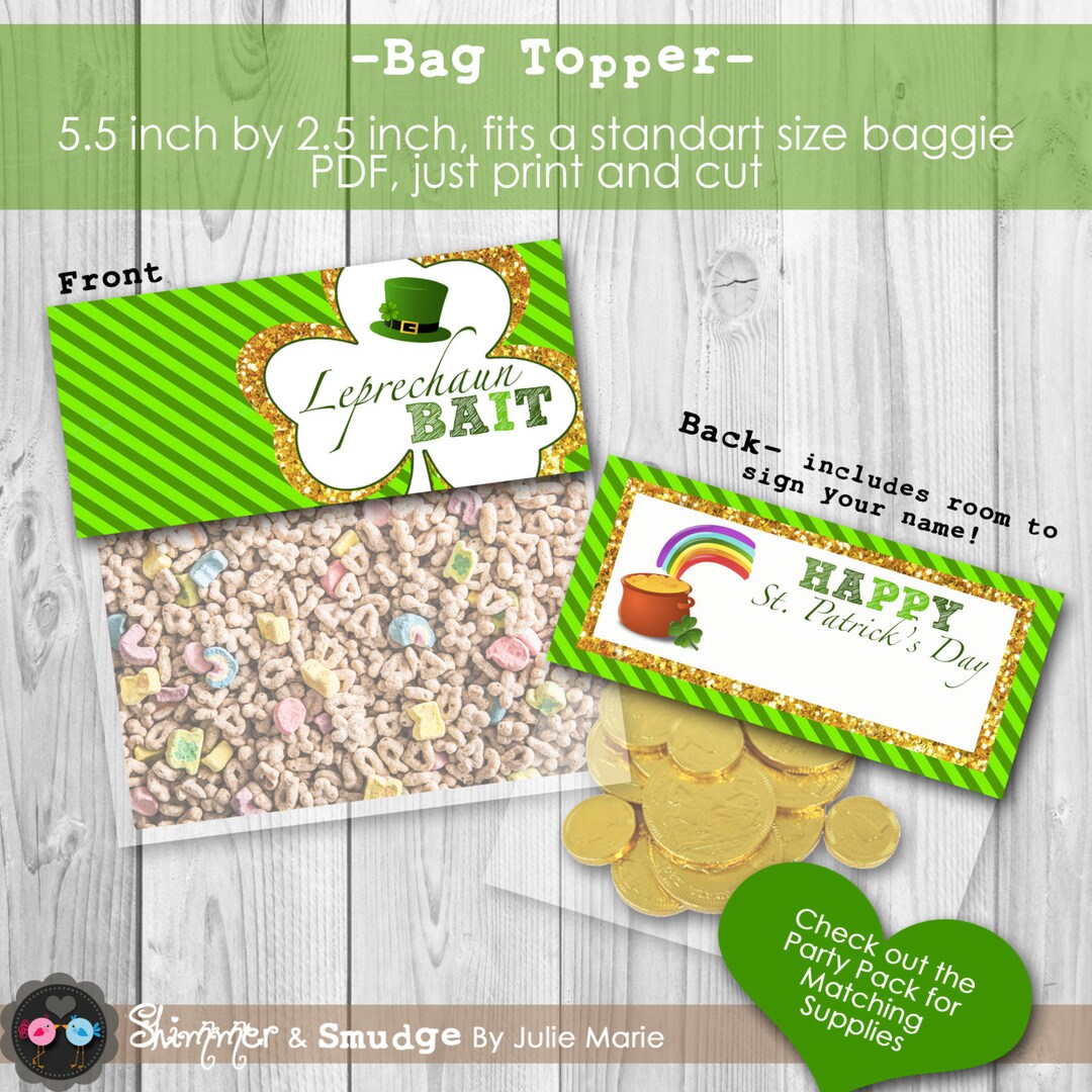 Instant Download Leprechaun Bait, Happy St. Patrick's Day Bag Topper - Etsy