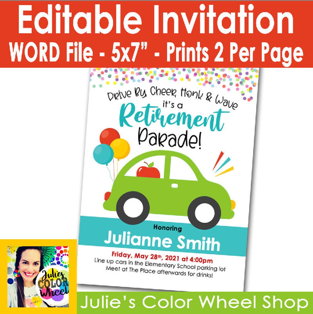 Editable Teacher Retirement Invitation Edit in Microsoft Word - Etsy