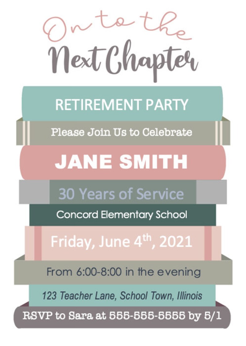 On to the Next Chapter Editable Teacher Retirement Invitation - Etsy