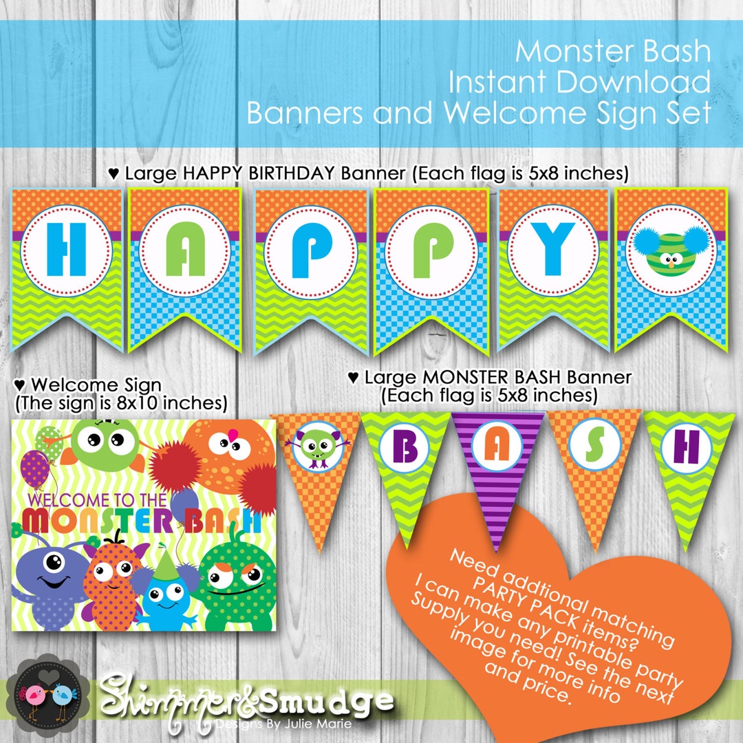 Monster Bash Party Set Instant Download Happy Birthday Banner - Etsy