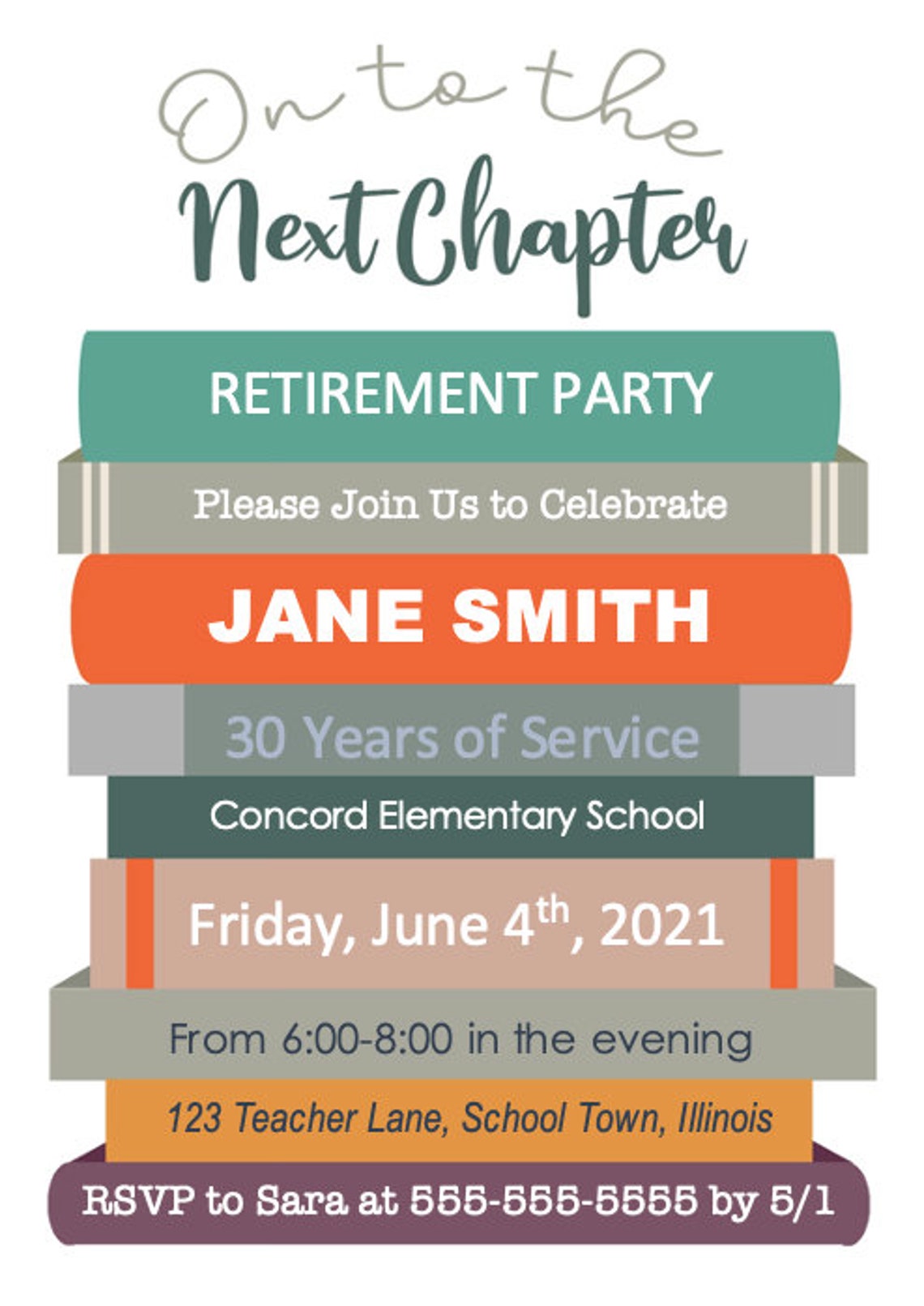 On to the Next Chapter Editable Teacher Retirement Invitation | Etsy