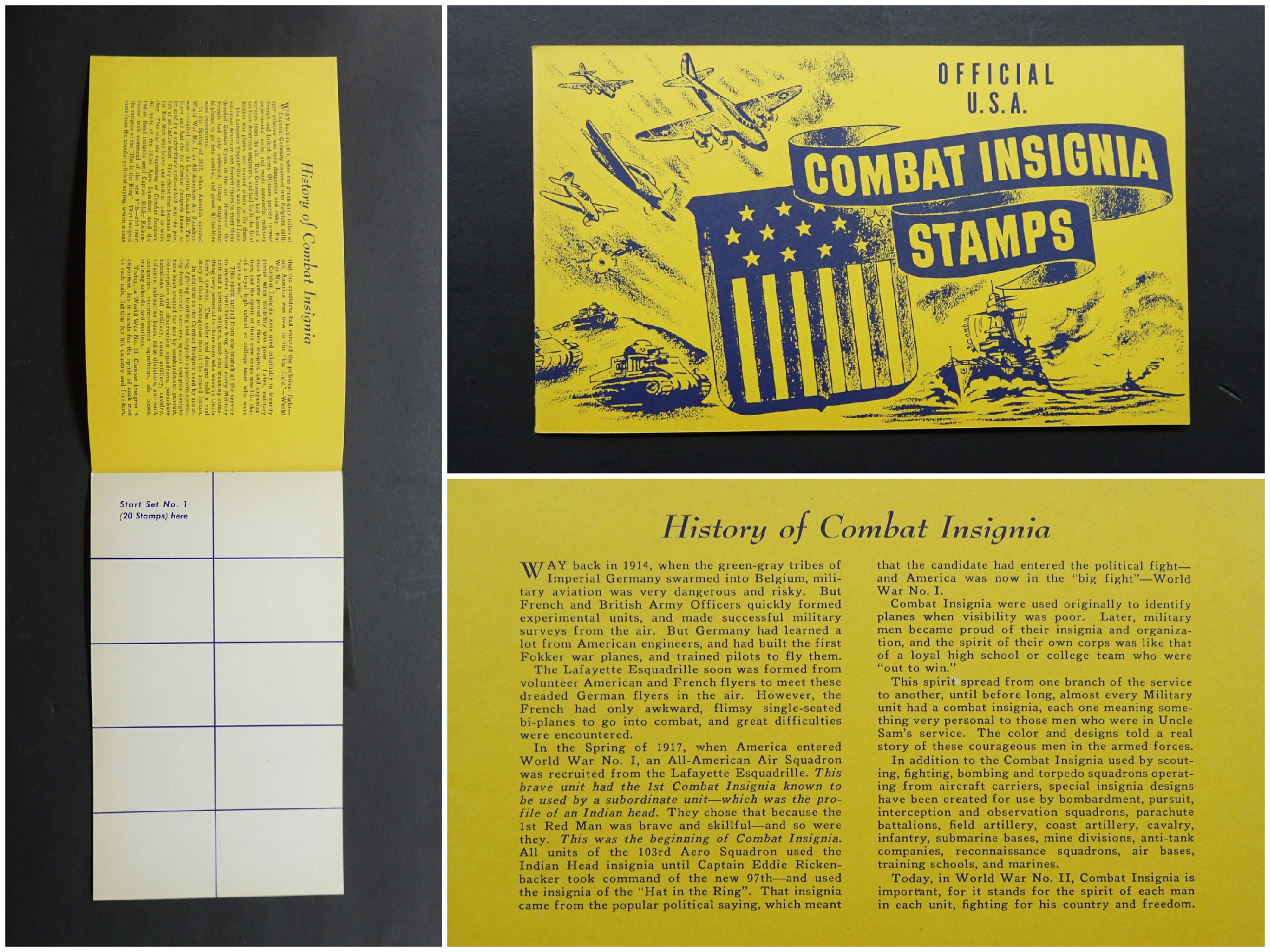 Official U.S.A. Combat Insignia Stamps Book, 1940s WW2 Vintage Fighter ...