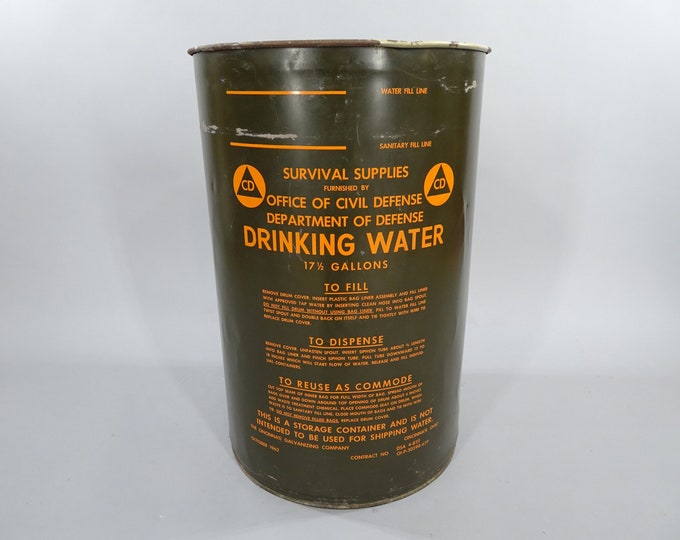 1962 CD Civil Defense Drinking Water Survival Supplies 17.5 Gallon ...