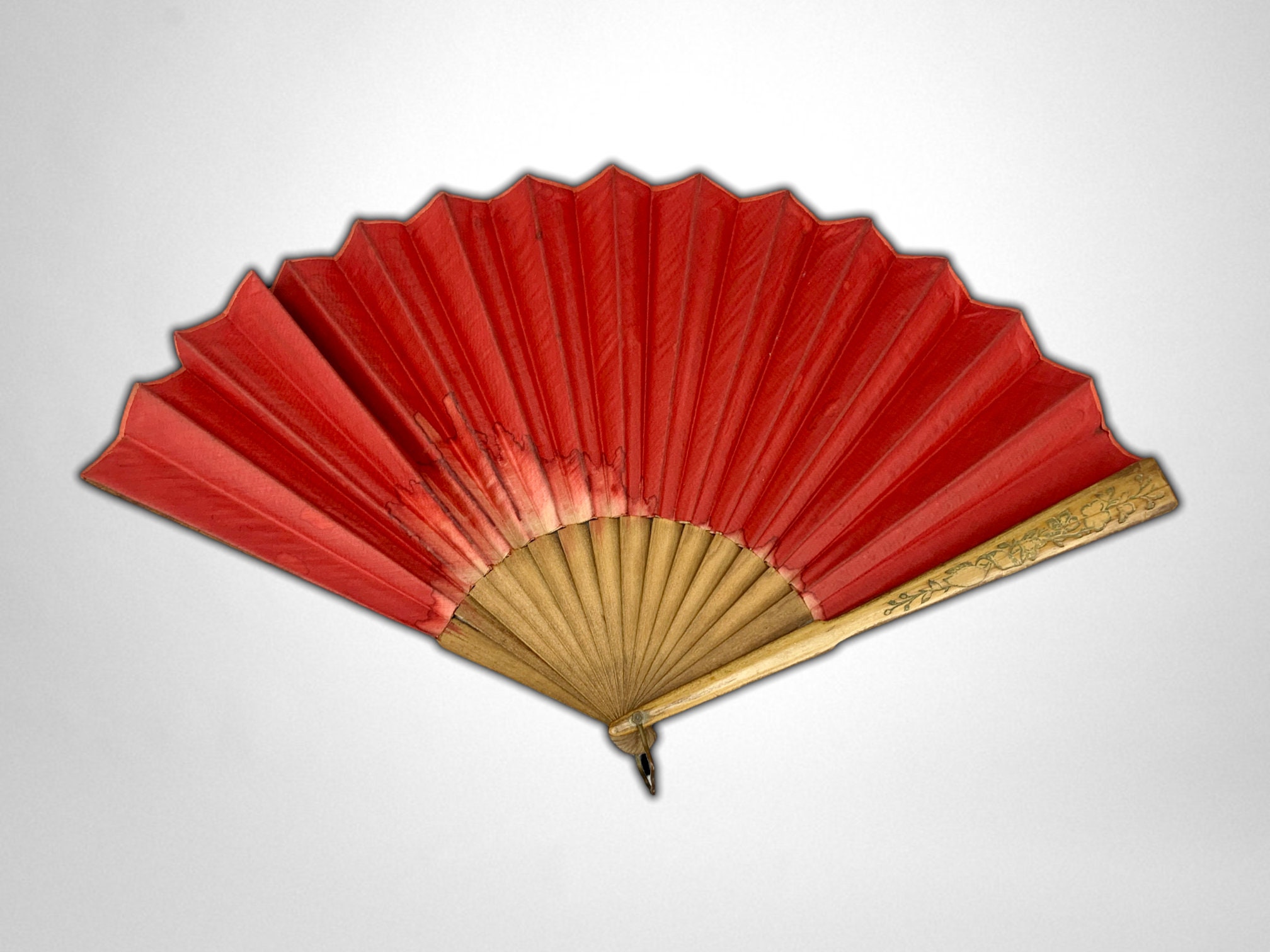 Antique Hand Folding Hand Fan, Carved Wooden Handles, 19th Century ...