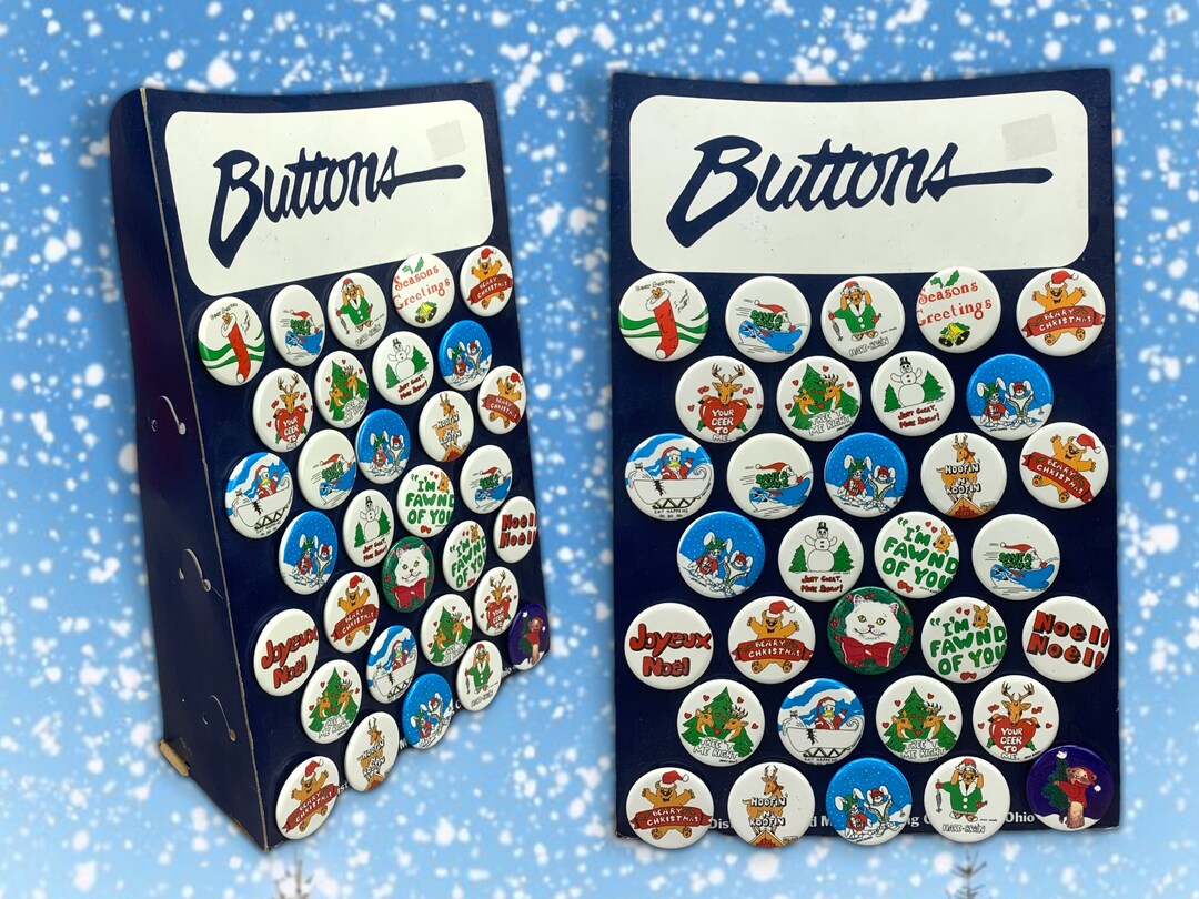 1980s Vintage Christmas Pinback Button Display Set of 32 Holiday Season ...