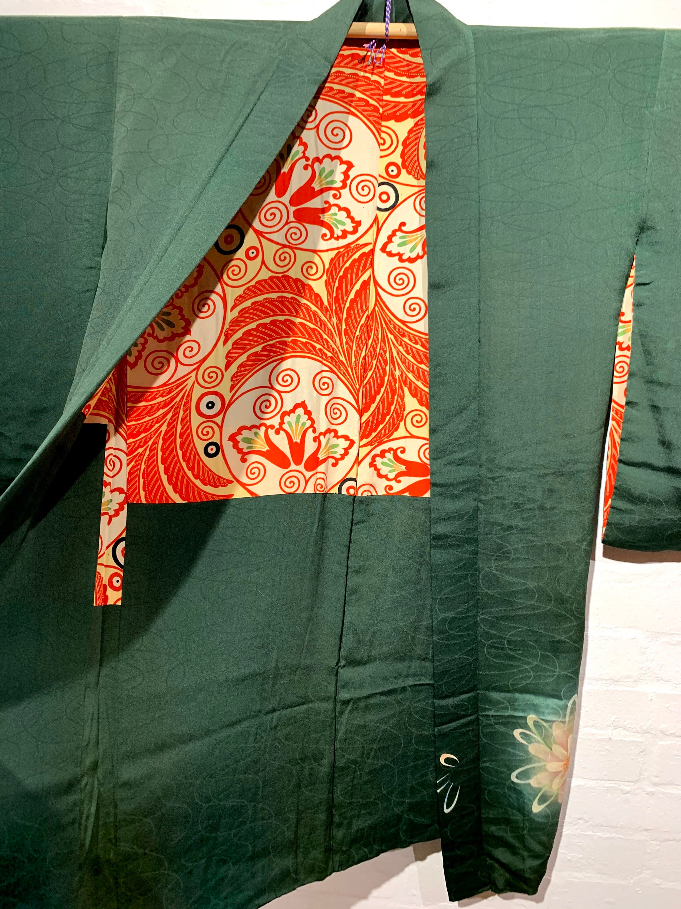 SOLD / Circa 1920-30s Vintage Silk Long Haori Jacket: Green with ...