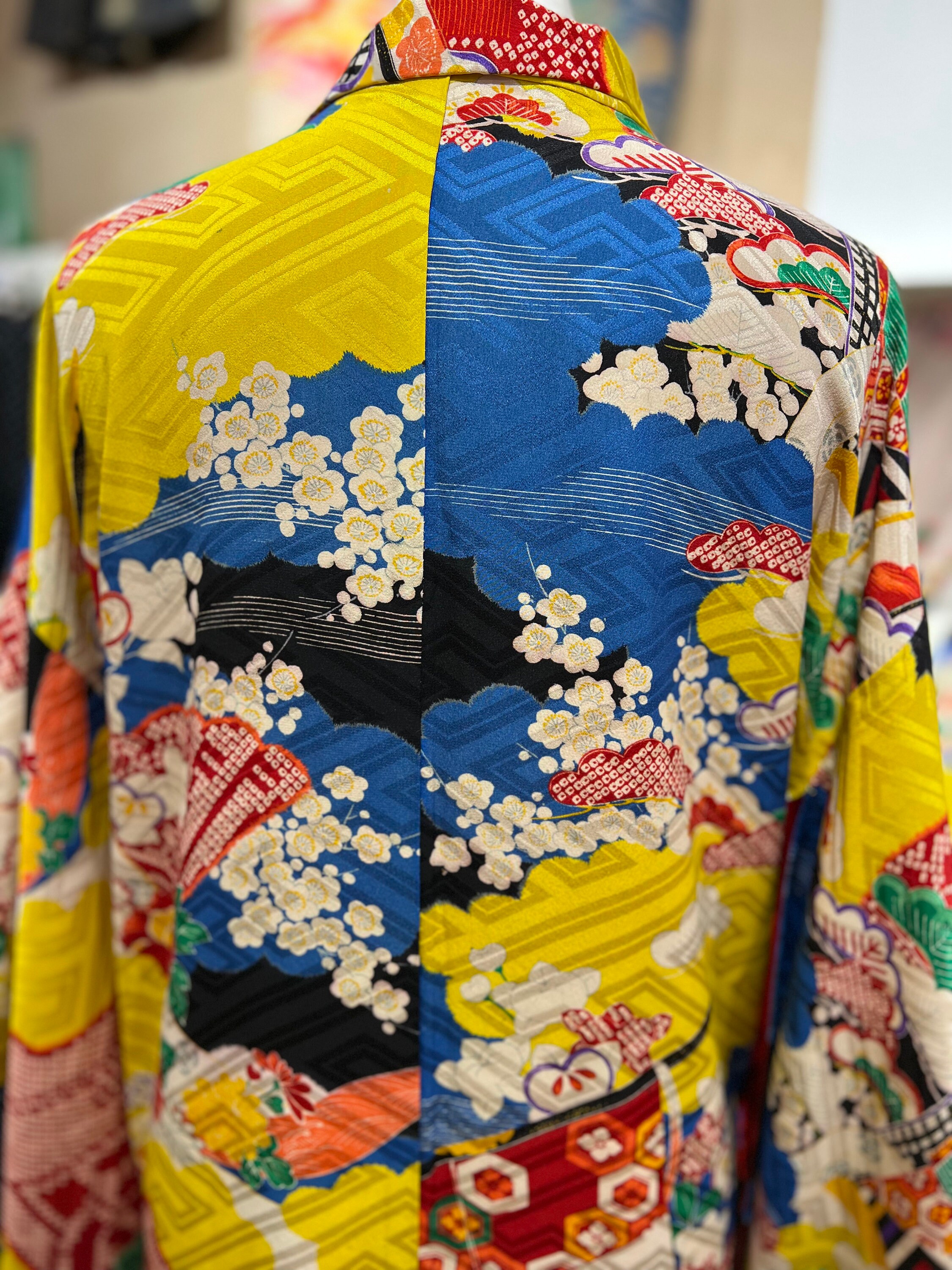 Circa 1920's Silk Haori Kimono Jacket : Blue, Red, and Yellow fortune ...