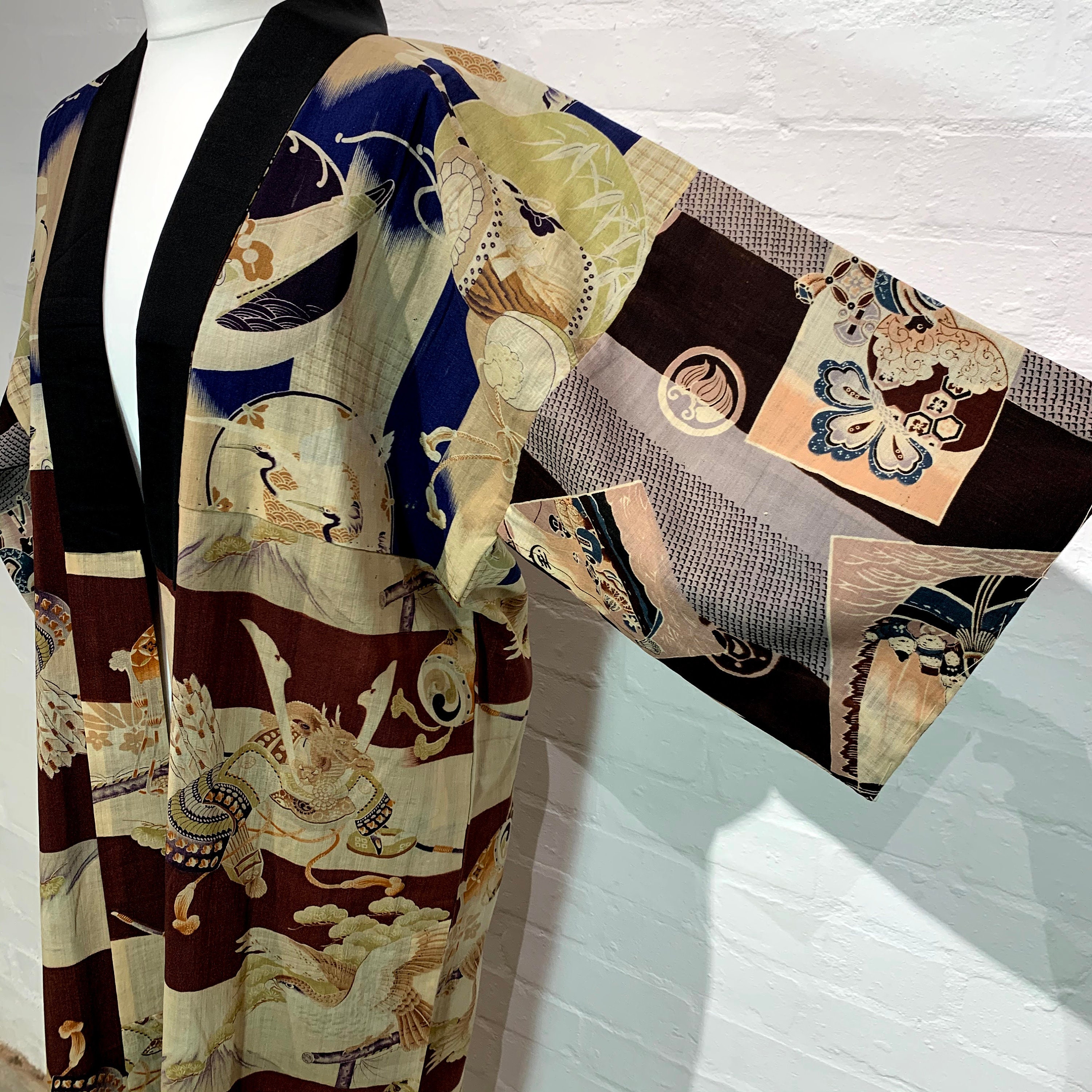 Circa 1920-30s Men's Juban Kimono: Kabuto(Samurai helmet), Hawk, Mt ...