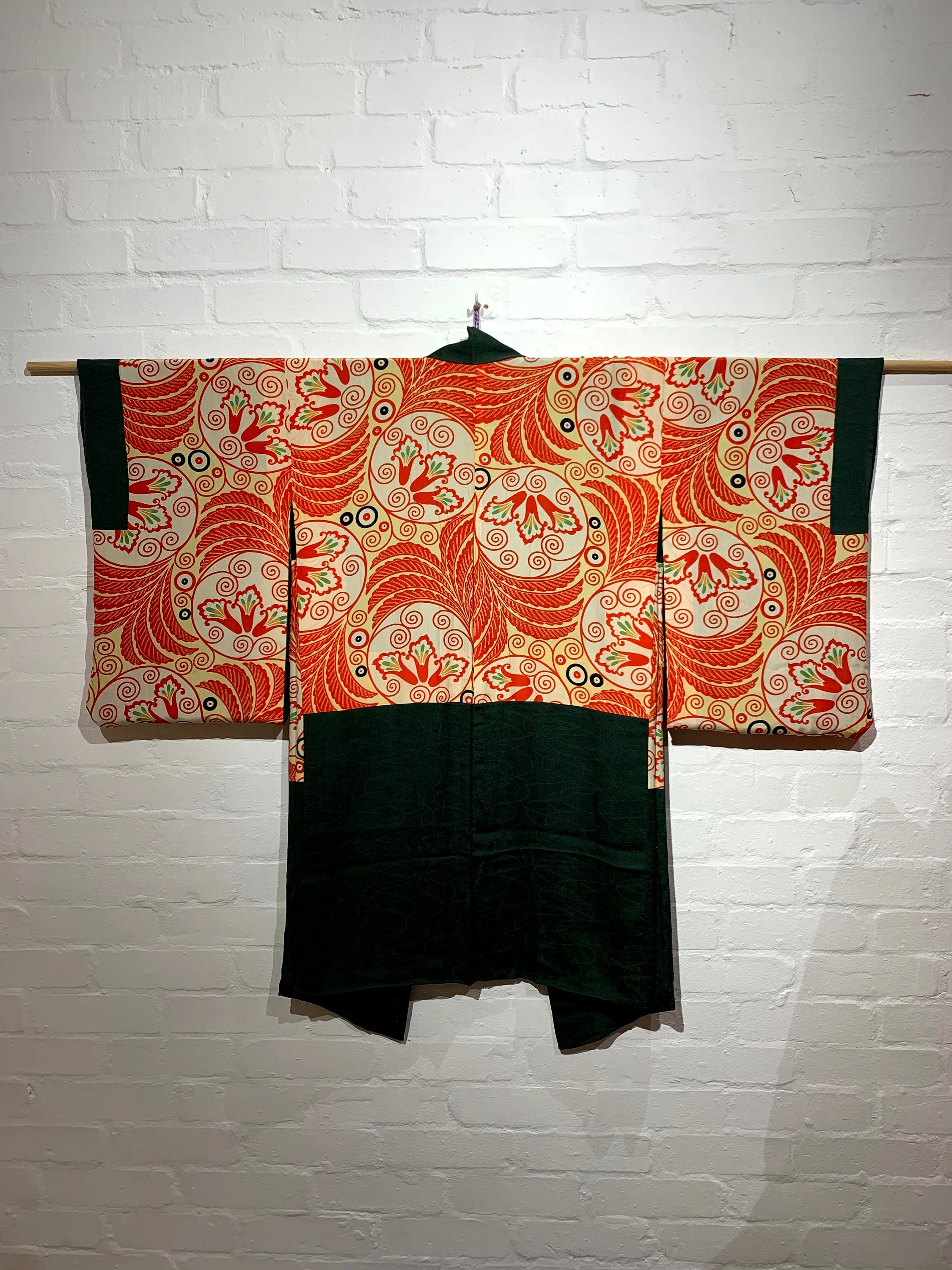 SOLD / Circa 1920-30s Vintage Silk Long Haori Jacket: Green with ...
