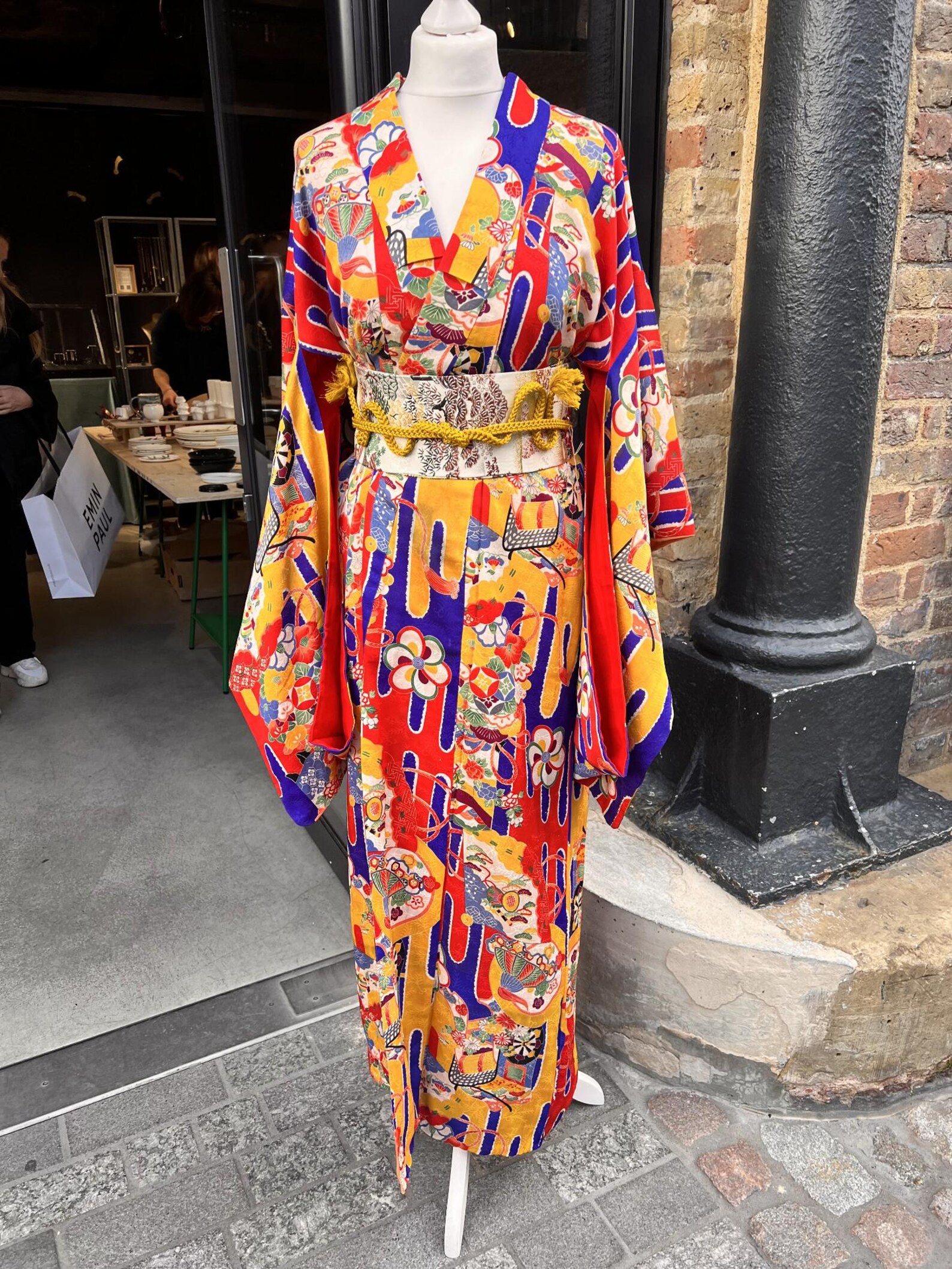 Circa 1920's - 30s Silk Kimono Goshoguruma Fortune Pattern (yellow X ...