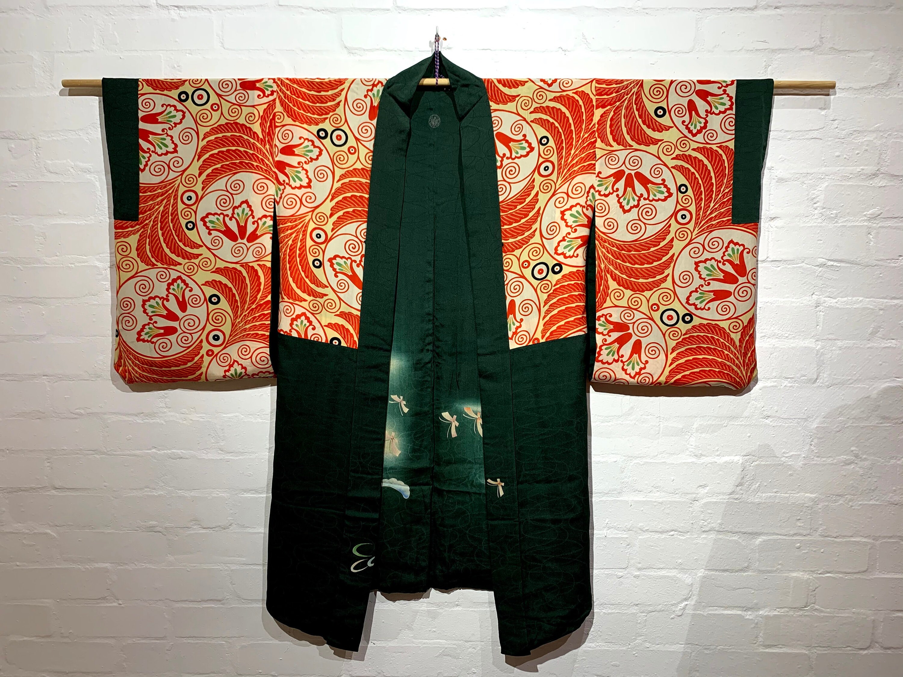 SOLD / Circa 1920-30s Vintage Silk Long Haori Jacket: Green with ...