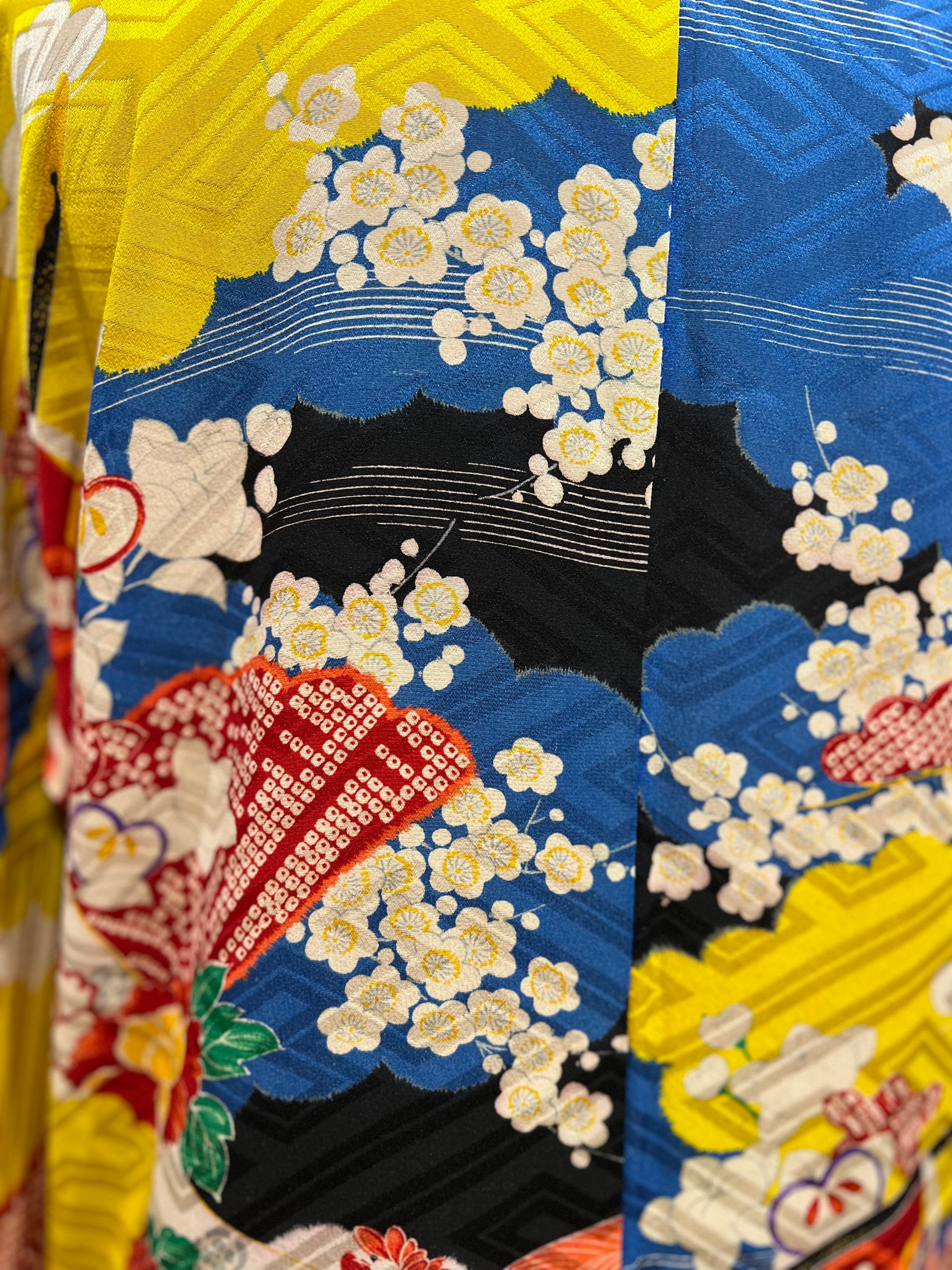 Circa 1920's Silk Haori Kimono Jacket : Blue, Red, and Yellow fortune ...