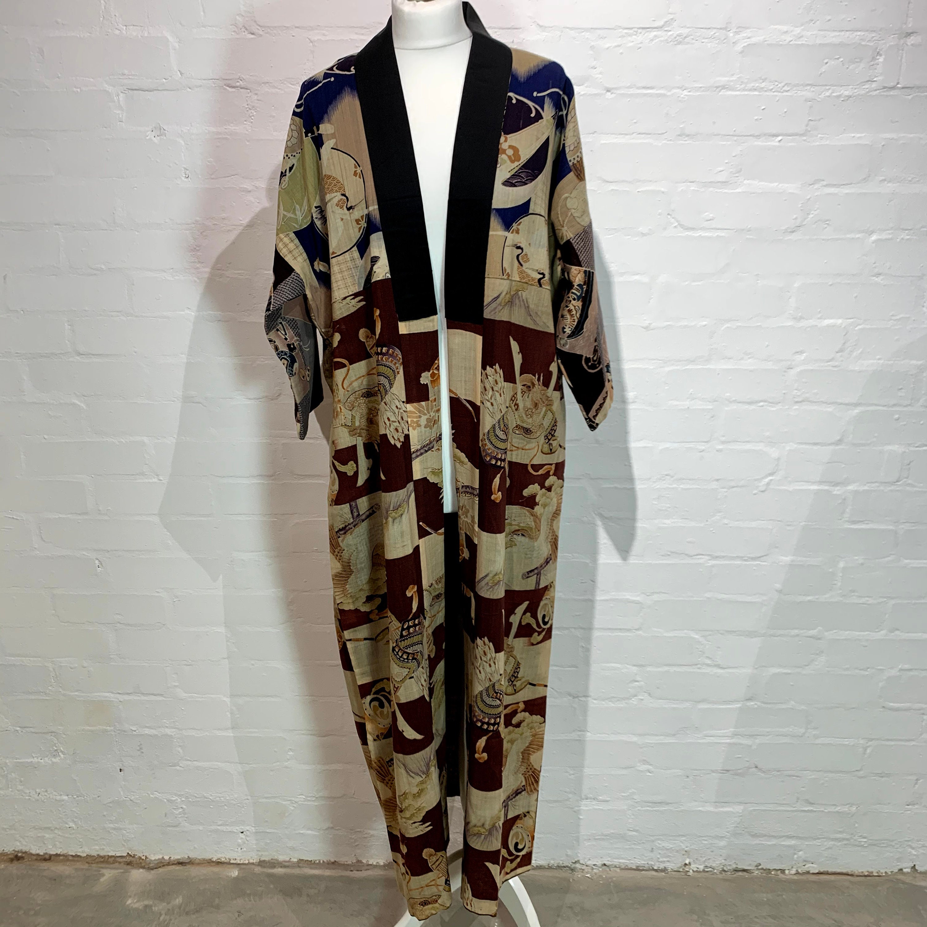 Circa 1920-30s Men's Juban Kimono: Kabuto(Samurai helmet), Hawk, Mt ...