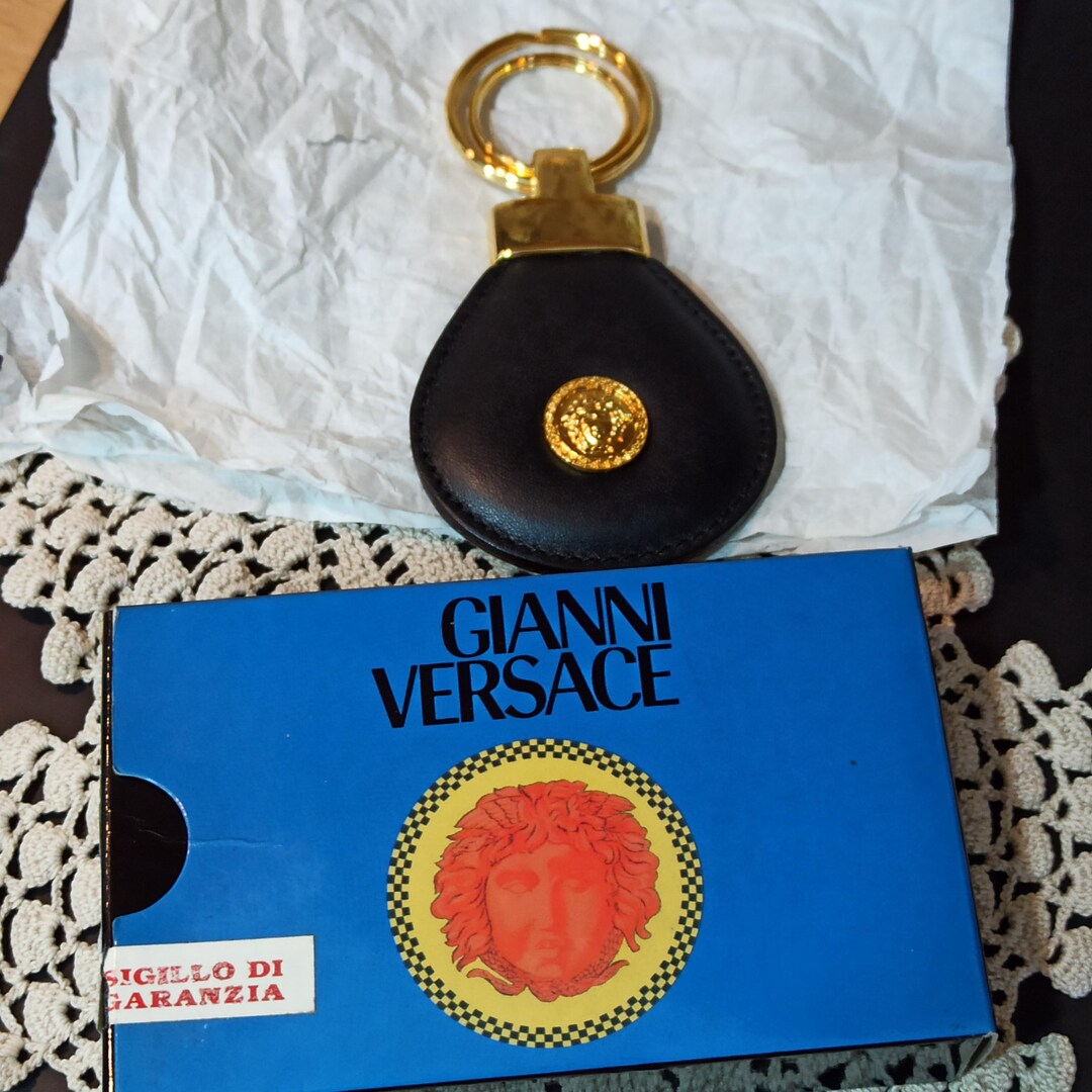 Vintage Gianni Versace Keychain 1990s | Black Leather & Gold Tone ...