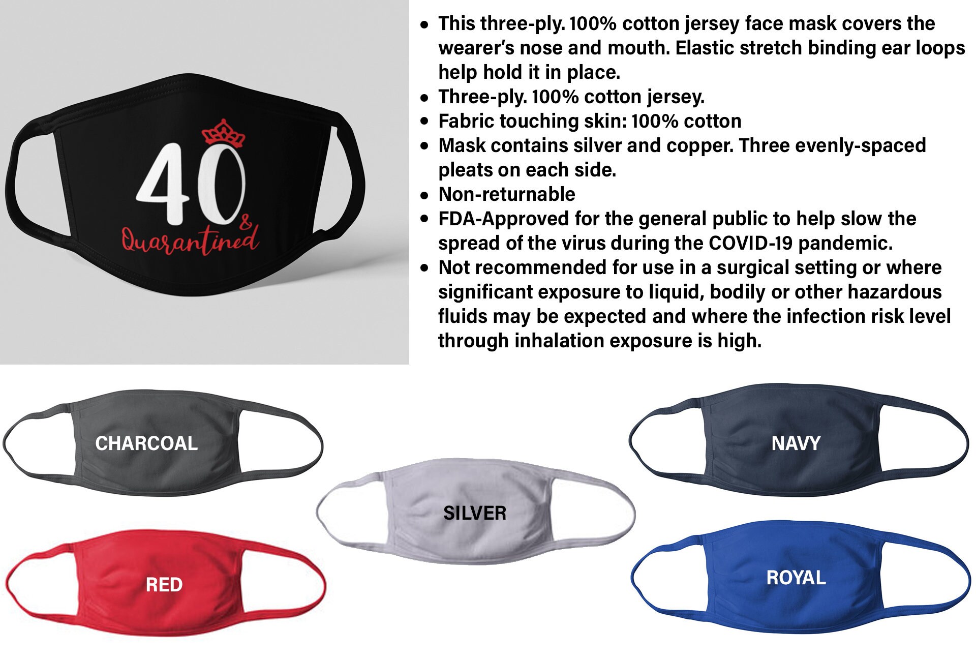 Custom 40 & Quarantined Face Mask. Birthday Queen. Gift for | Etsy