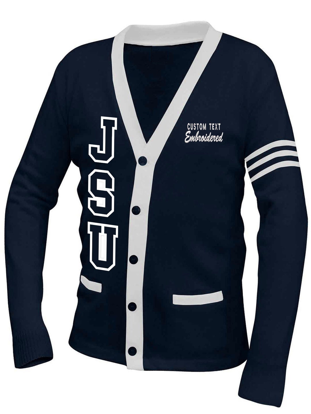 Dark Navy & White JSU Inspired Custom Embroidered Unisex Cardigan ...