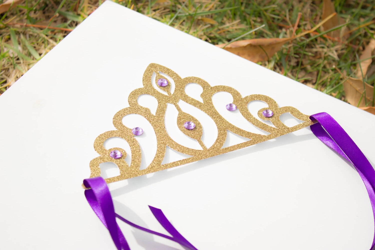 Purple and Gold Princess Crown set of 8 tie back crown | Etsy