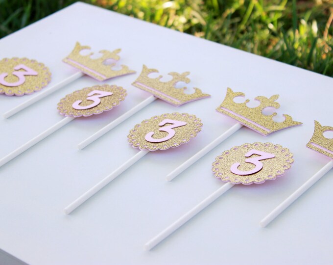 Princess Crowns Personalized Pink and Gold Cupcake Toppers Set of 12 - Etsy