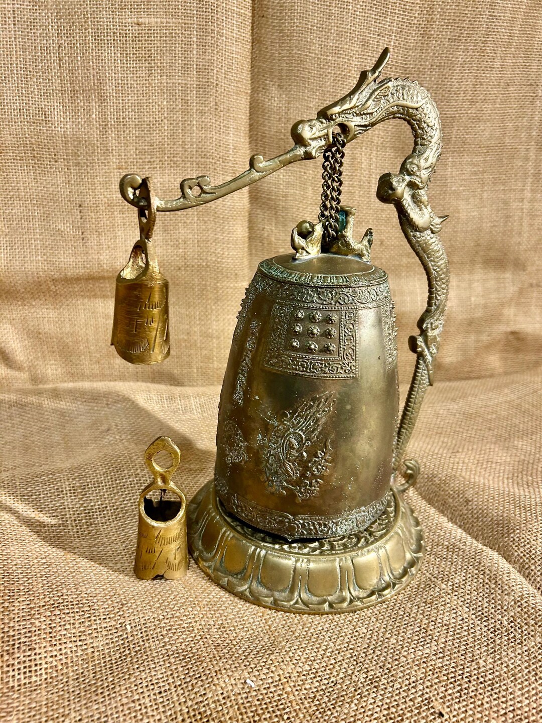 Asian Brass Ritual Dragon Bell, Vintage Brass Bell, Asian Religious ...
