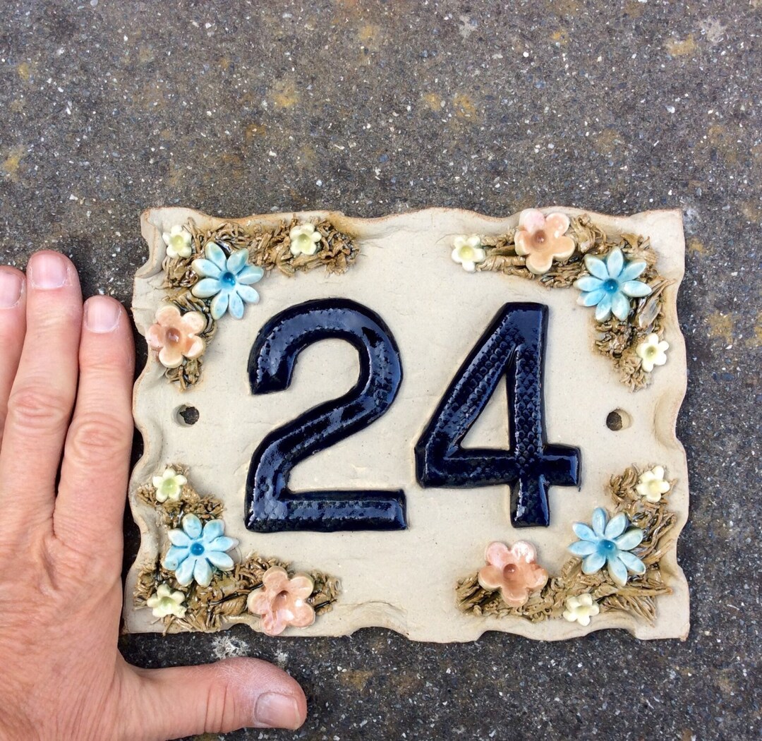 House Number Plaque, Ceramic Door Numbers, Yard Sign, Custom Handmade ...