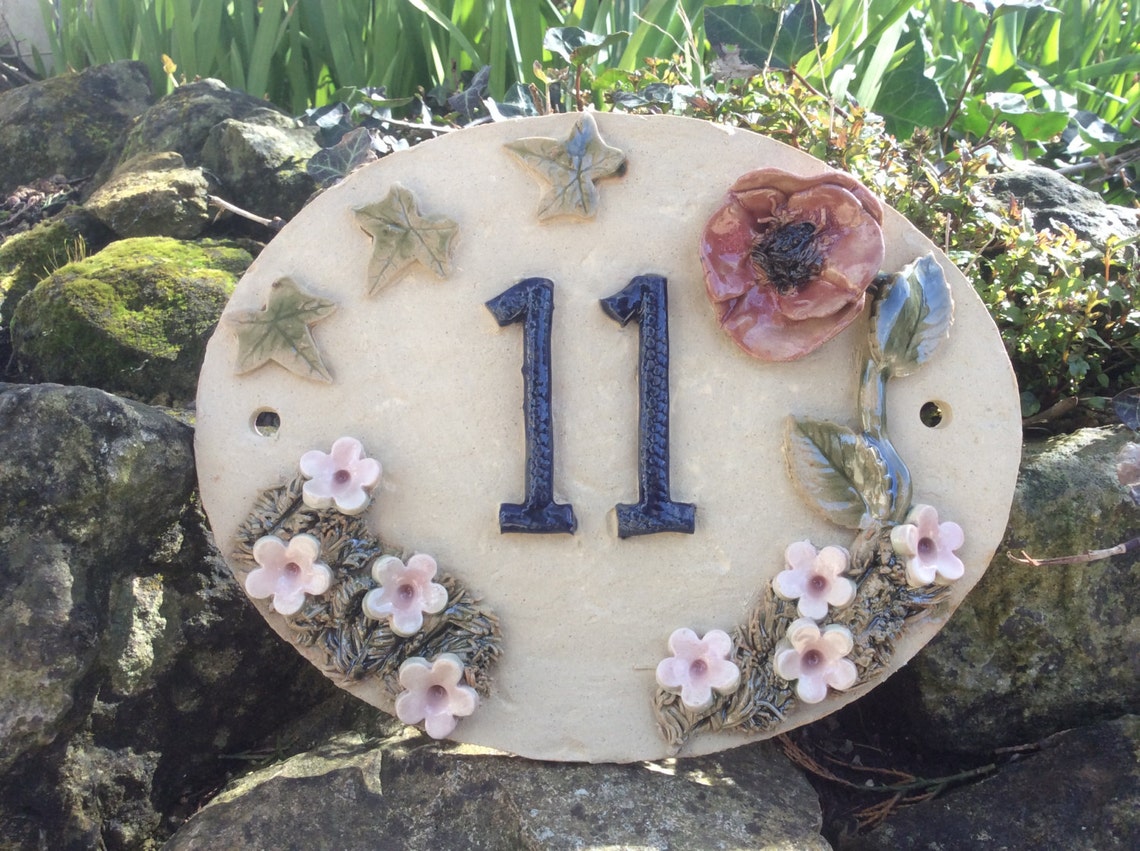 House Number Plaque Ceramic Door Numbers Yard Sign Home | Etsy UK