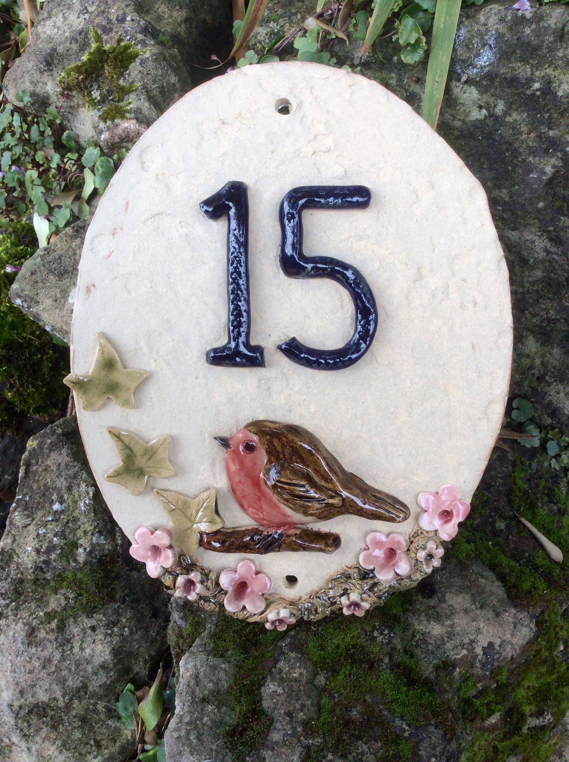 House Number Plaque Ceramic House Sign Door Numbers Robin - Etsy UK