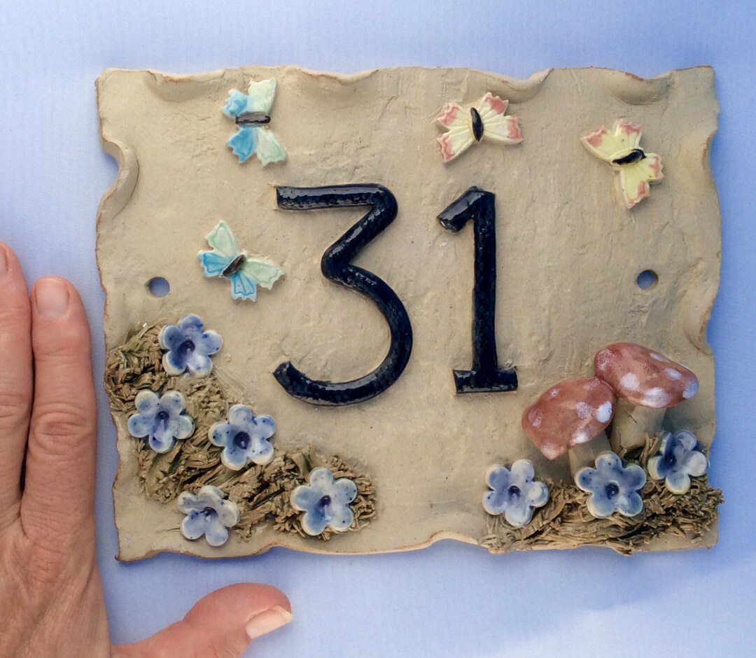House Number Plaque, Ceramic Door Numbers, Yard Sign, Address Plaque ...