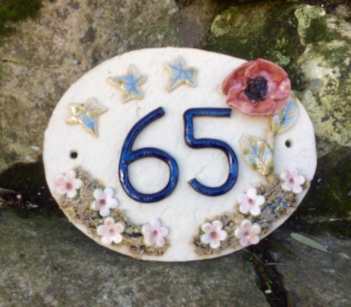 House Number Plaque Ceramic Door Numbers Yard Sign Home | Etsy UK