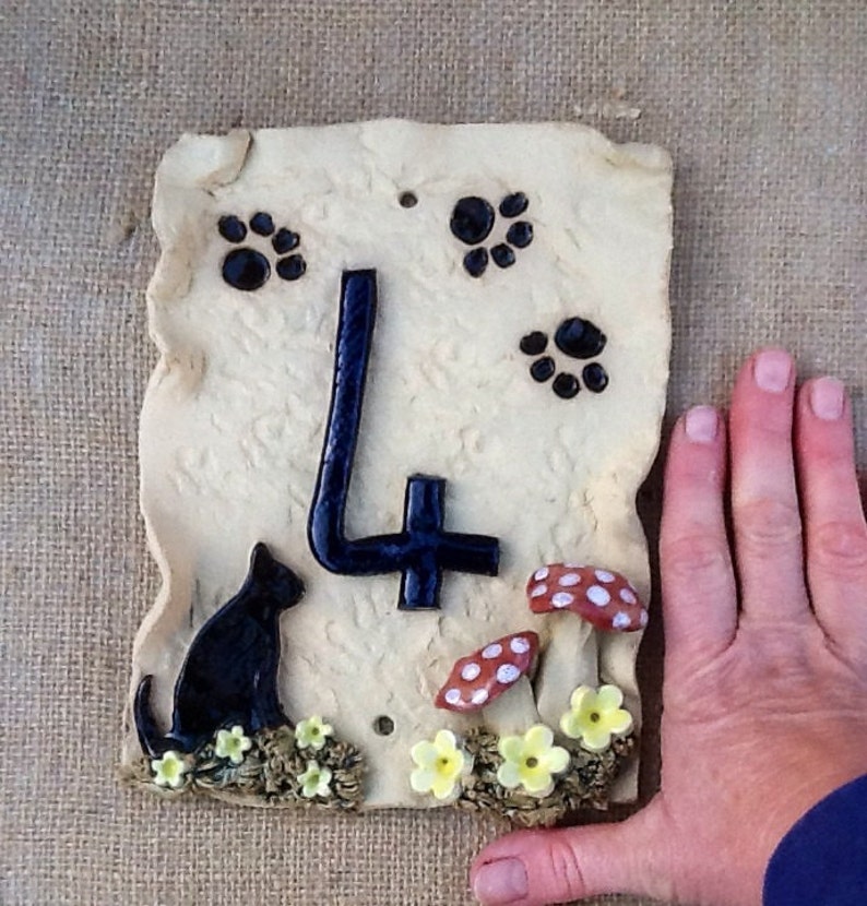 House Number Plaque Custom Made Cat Design Ceramic Door | Etsy