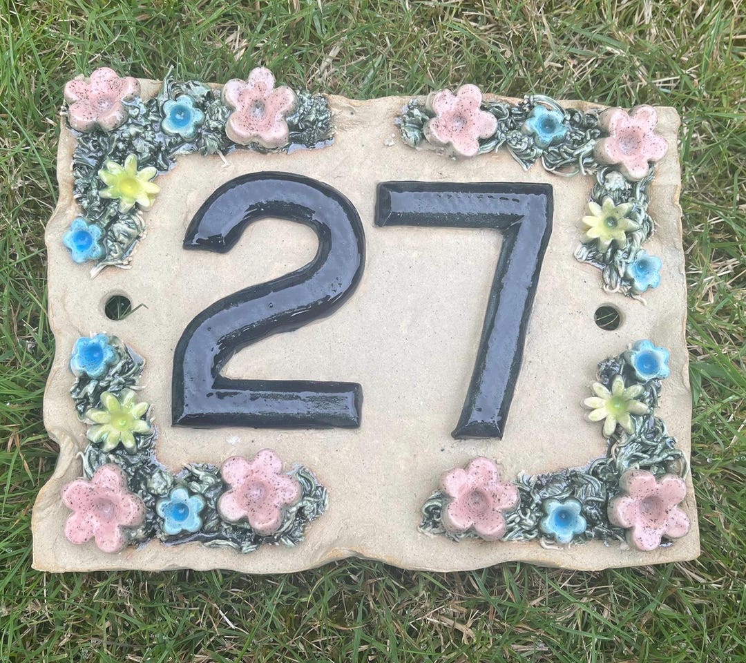 House Number Plaque, Ceramic Door Numbers, Yard Sign, Custom Handmade ...